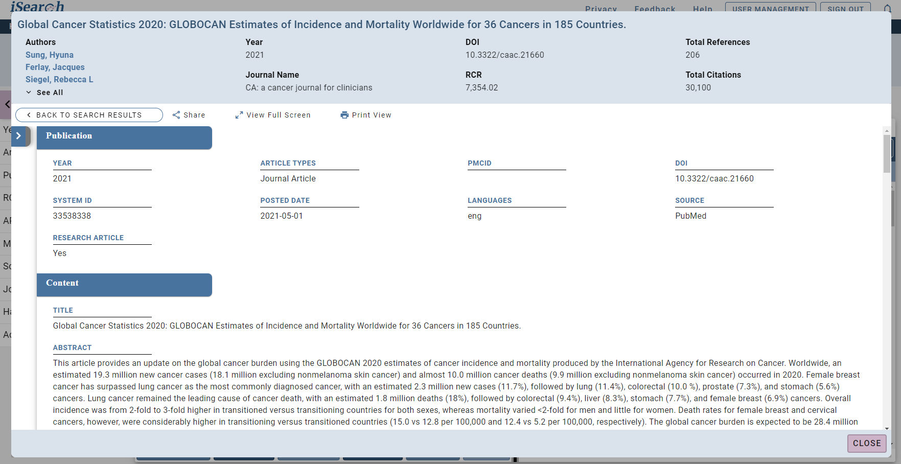 Record View Overview – iSearch Analytics Support
