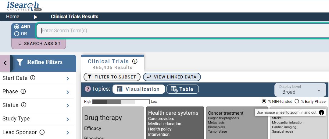 Topic Explorer (Clinical Trials) – iSearch Analytics Support