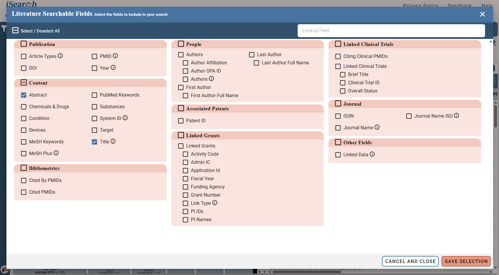 Manual Query Using Select Search Fields Button – iSearch Analytics Support
